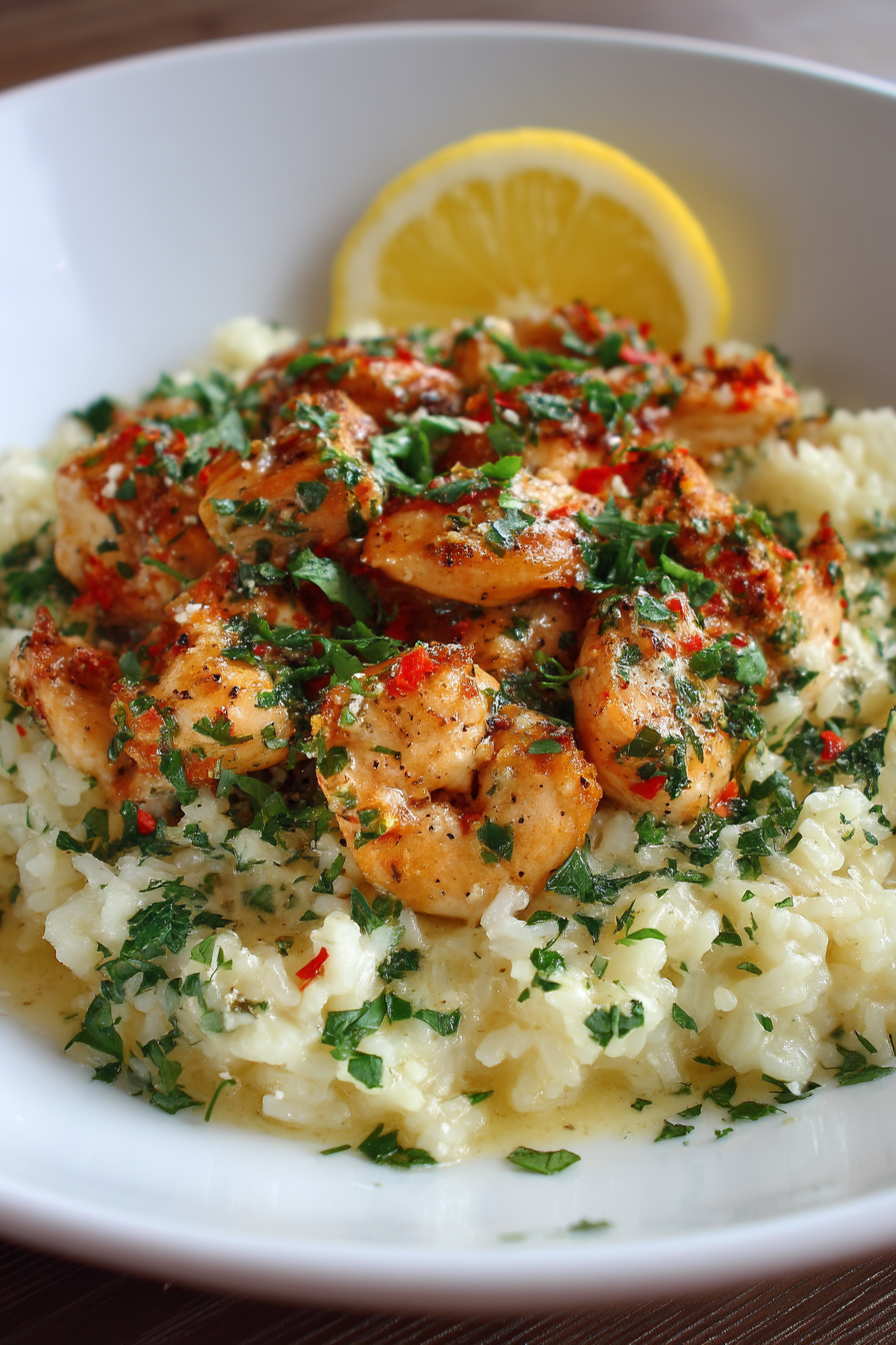Chicken Scampi with Creamy Garlic Parmesan Rice Recipe