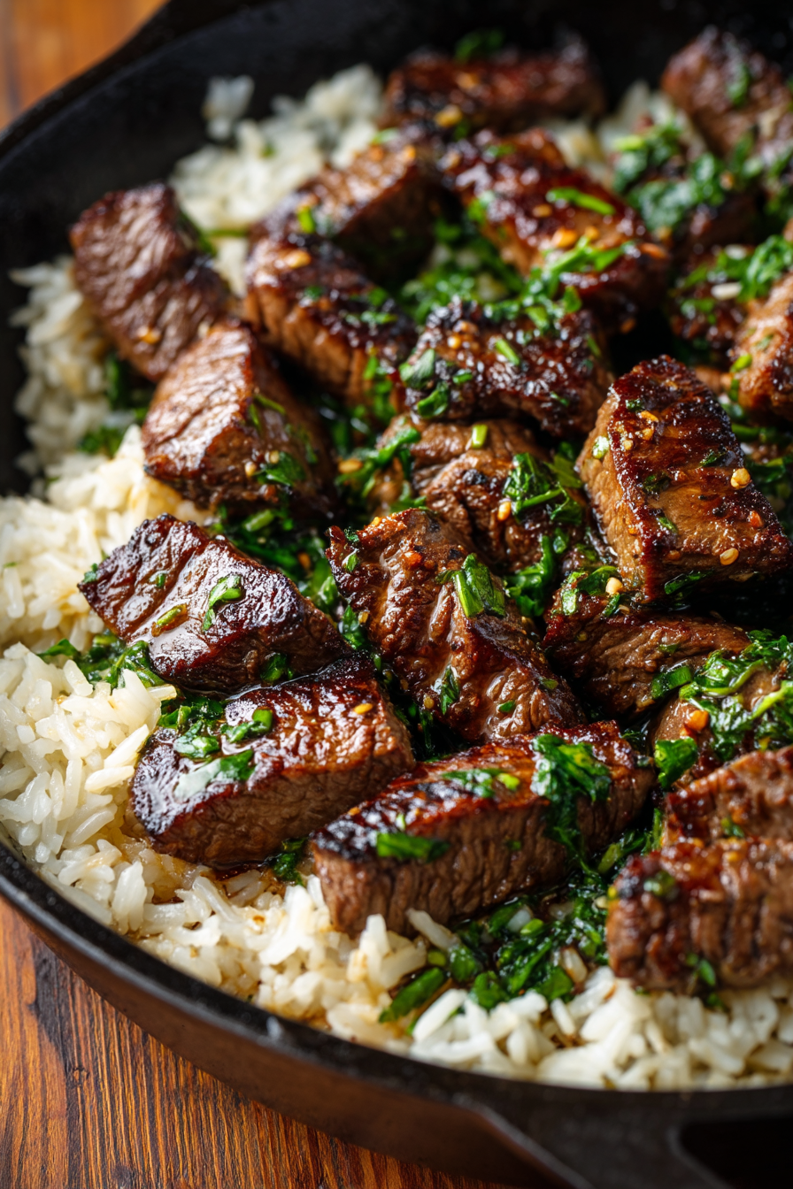 Honey Garlic Butter Steak and Rice Skillet Recipe