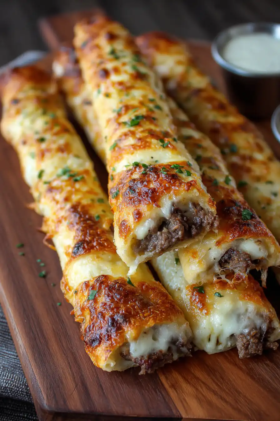 Philly Cheesesteak Stuffed Cheesy Breadsticks Recipe