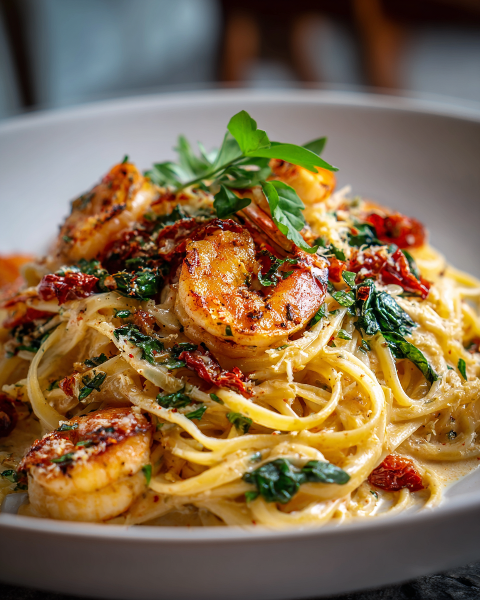 Creamy Tuscan Shrimp & Sun-dried Tomato Pasta Recipe