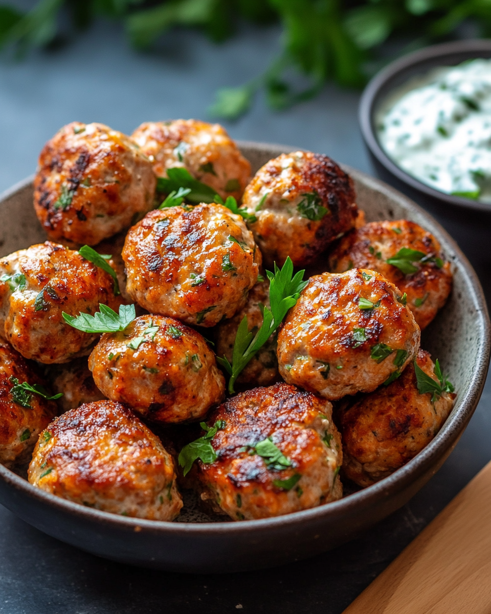 Greek Chicken Meatballs With Tzatziki Sauce - My Coffee Has Butter