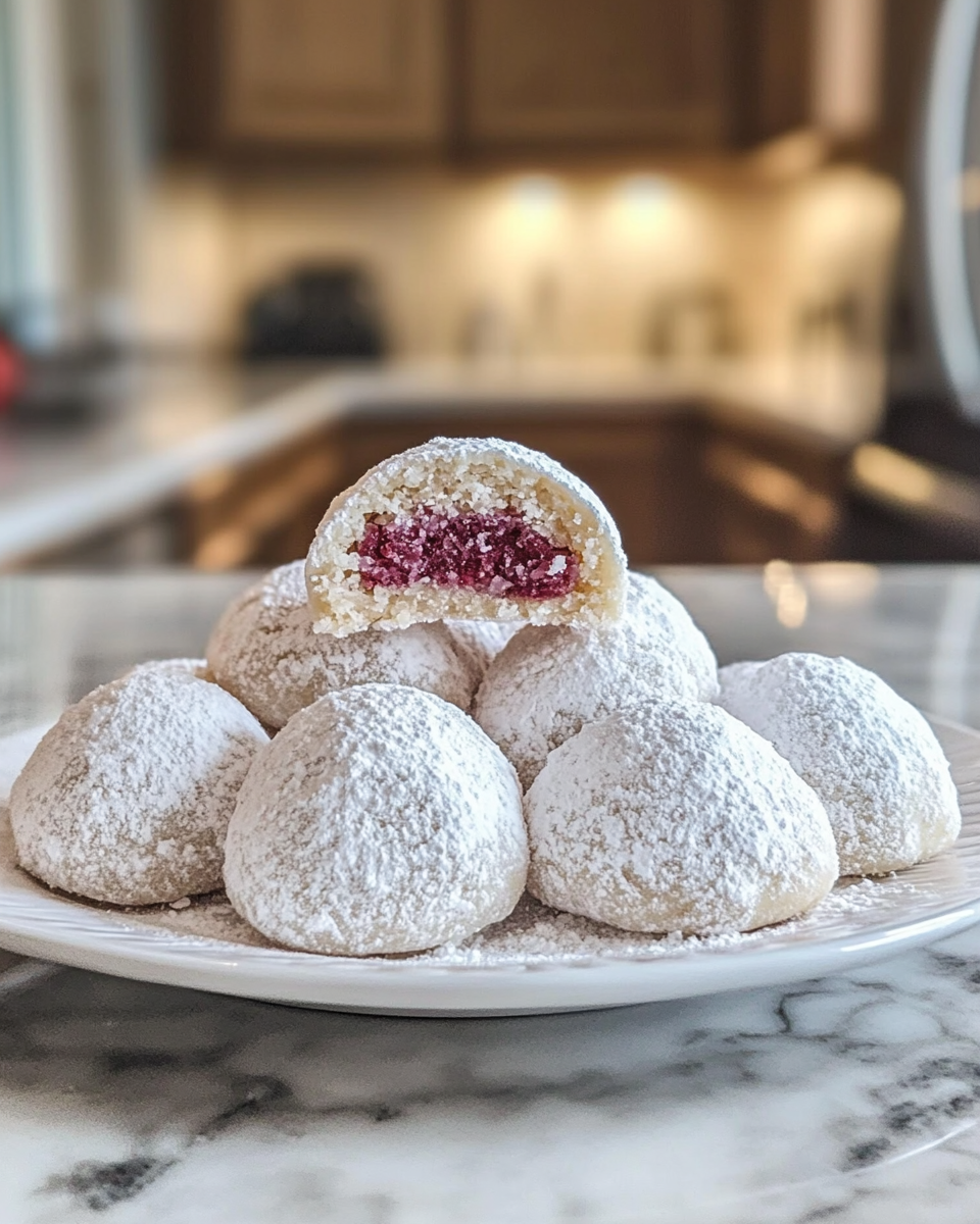 Raspberry Filled Almond Snowball Cookies Almond Cooking Technique - My ...